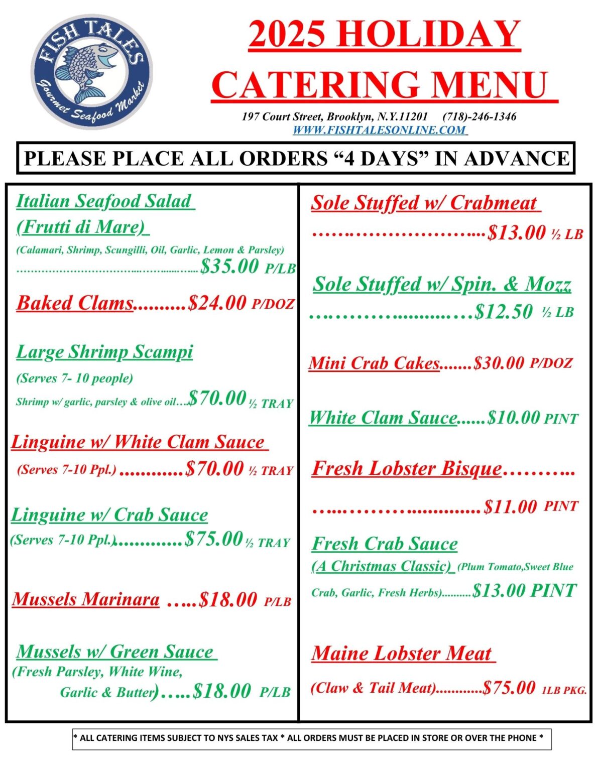 Fish Tales - Holiday Catering Menu